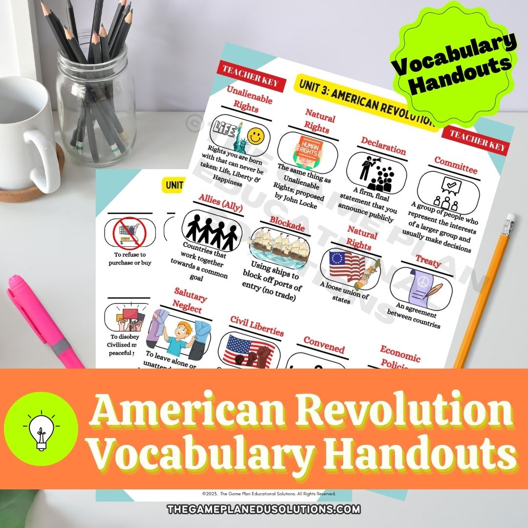 American Revolution Vocabulary Handouts – The Game Plan Educational ...