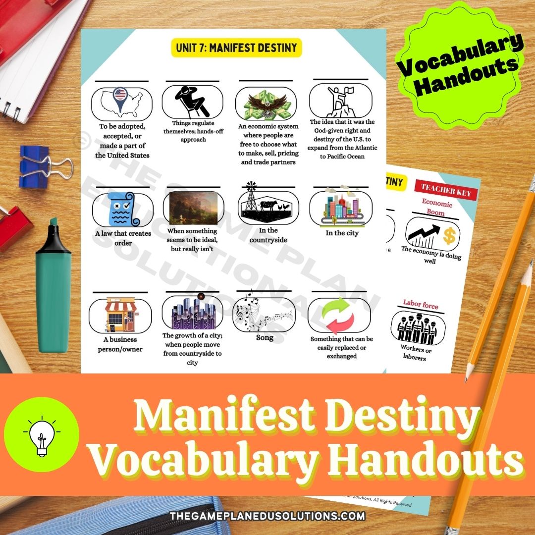 Manifest Destiny Vocabulary Handouts – The Game Plan Educational Solutions
