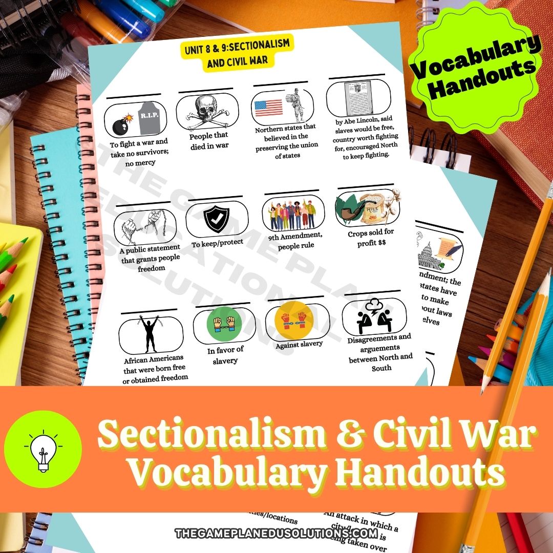 Sectionalism & Civil War Vocabulary Handouts – The Game Plan ...